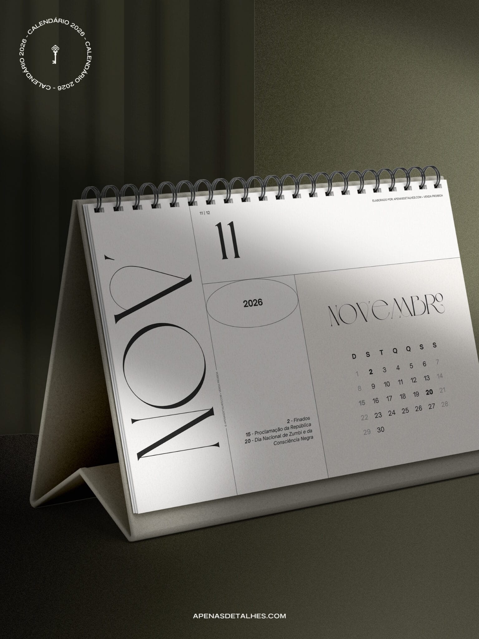 Calendário 2026 grátis para baixar e imprimir - Apenas Detalhes