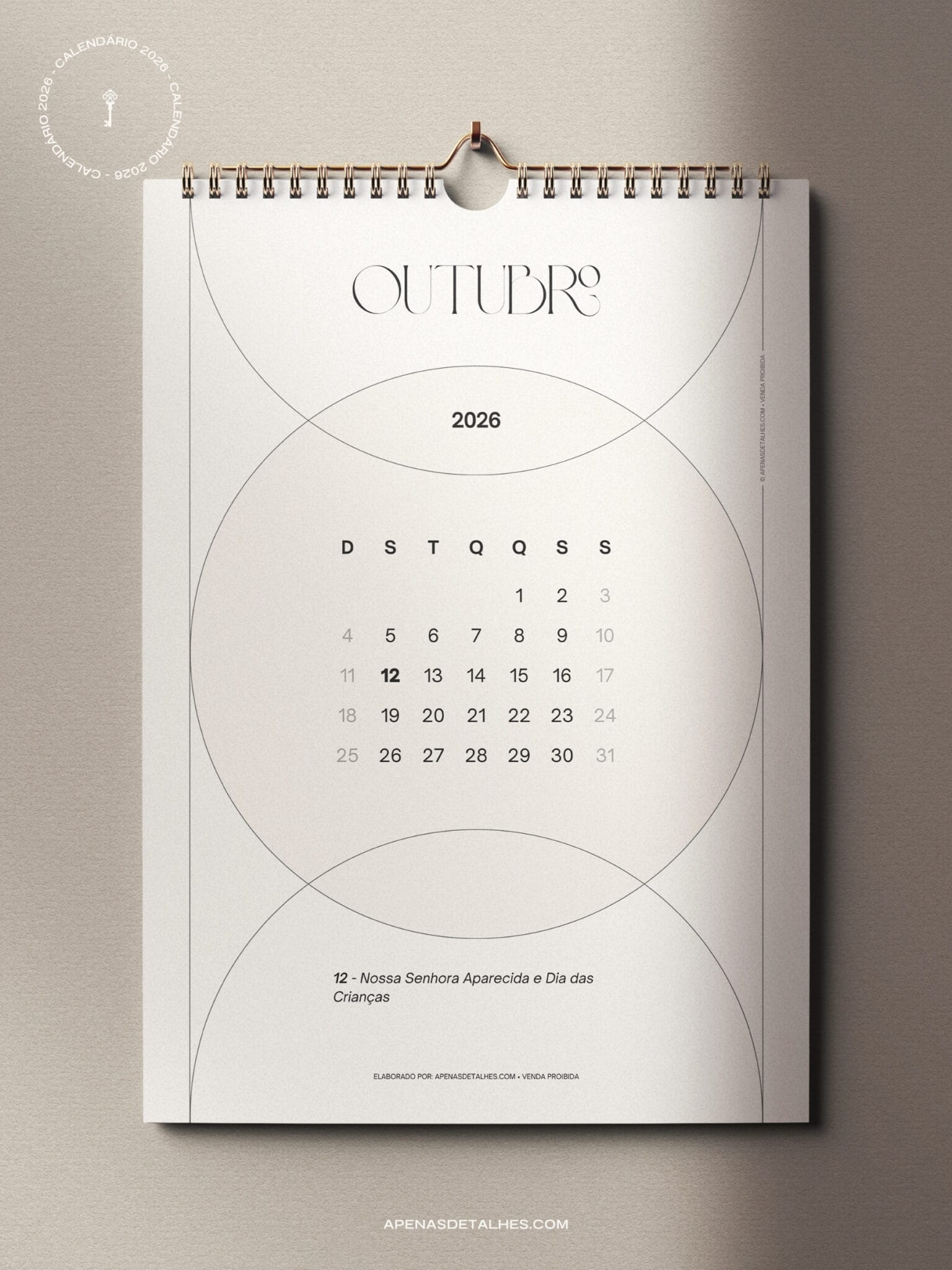 Calendário 2026 grátis para baixar e imprimir - Apenas Detalhes